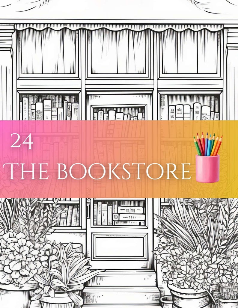Bookstore Coloring Pages for Adults & Children: Relaxing Activity (PDF ...