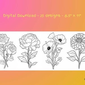 Floral Coloring Pages: 25 Delicate Flower Designs (digital Download ...