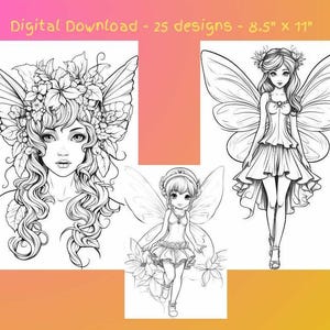 Fairy Coloring Pages: 25 Fantasy Illustrations (digital Printable PDF ...