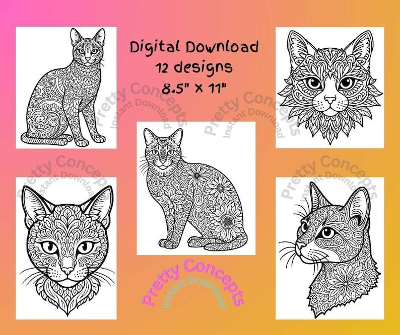 Cat Mandala Coloring Book for Adults | Stress Relief, Mindfulness ...