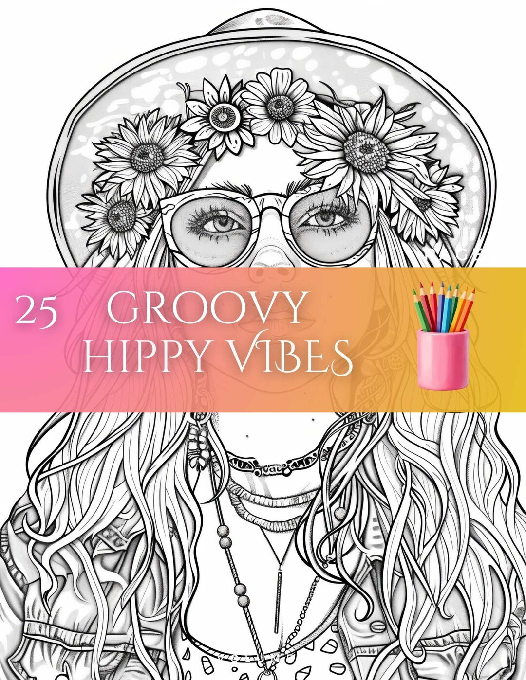 Hippy Coloring Pages for Adults: 25 Retro Boho Illustrations (digital ...