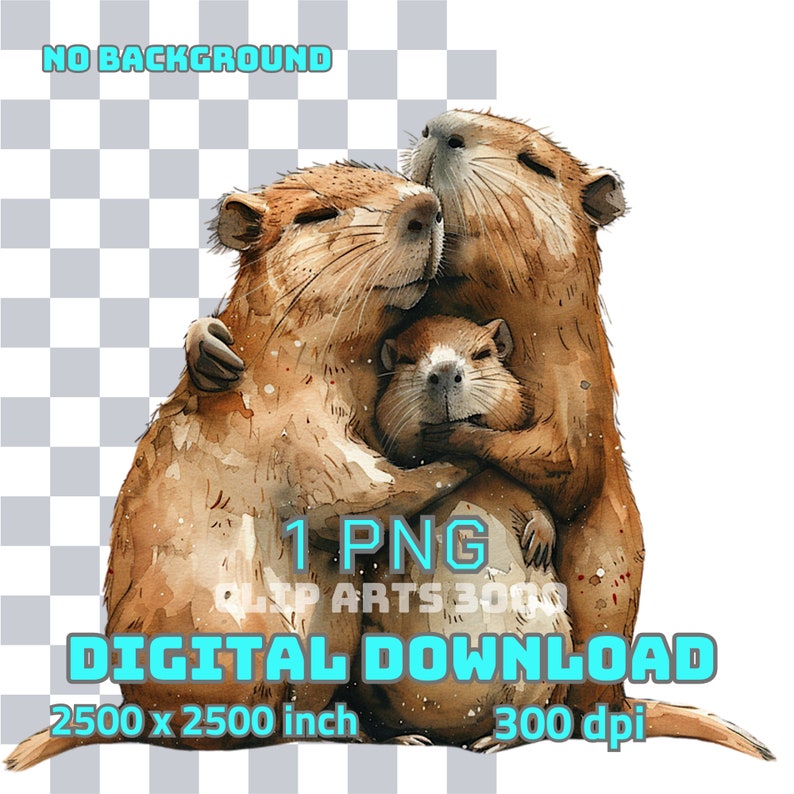 CAPYBARA Clipart Watercolor Capybaras Family Nursery PNG for Print With Transparent Background ...
