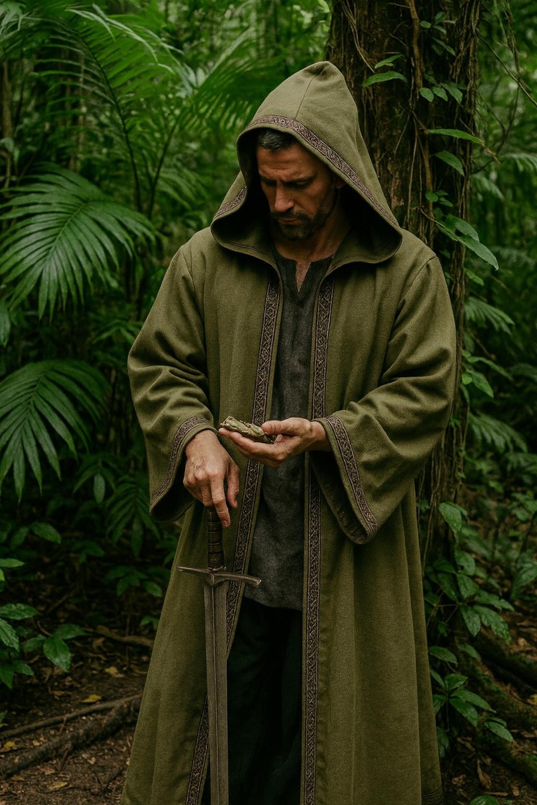 Celtic Hooded Robe: Medieval Renaissance Cosplay Cloak With Jacquard ...