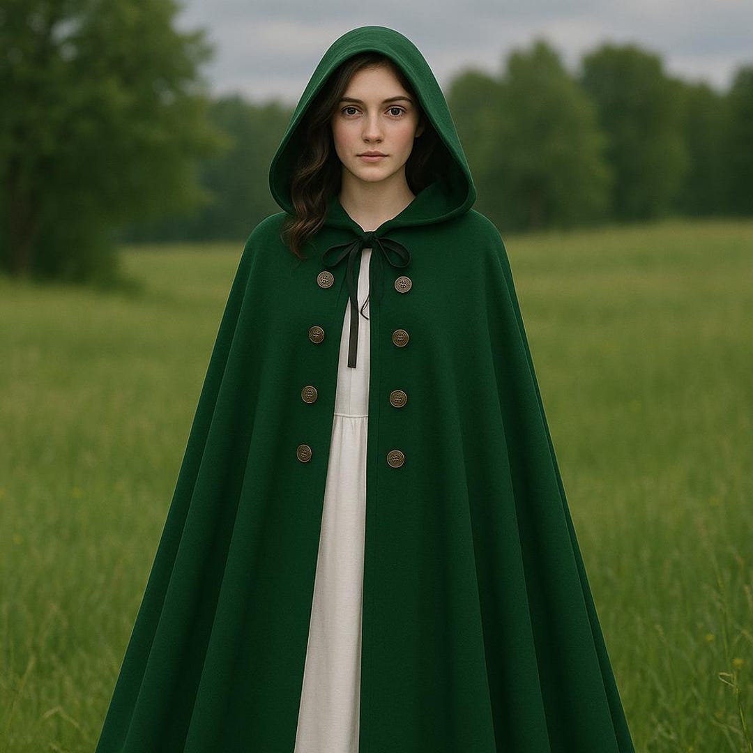 Forest Green Hooded Cloak | Wool Blend Medieval Cape - Etsy