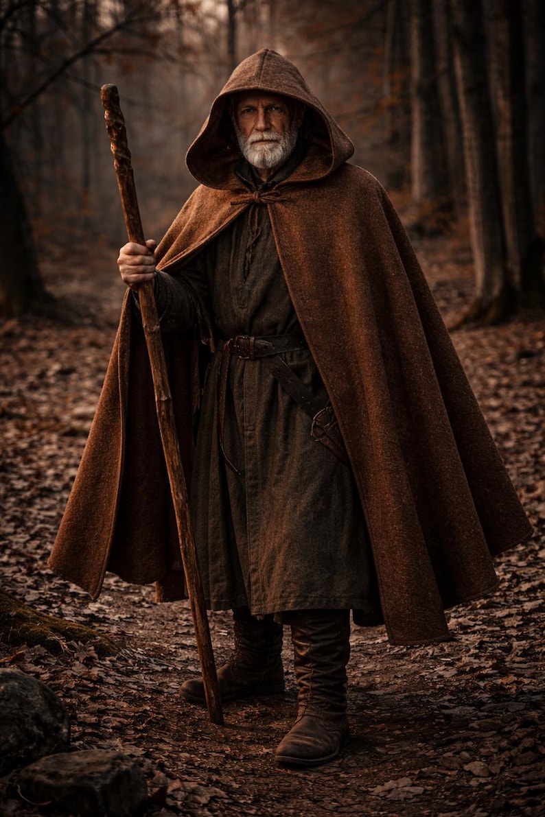 Handmade Brown Wool Hooded Cloak | Medieval Viking Costume - Etsy