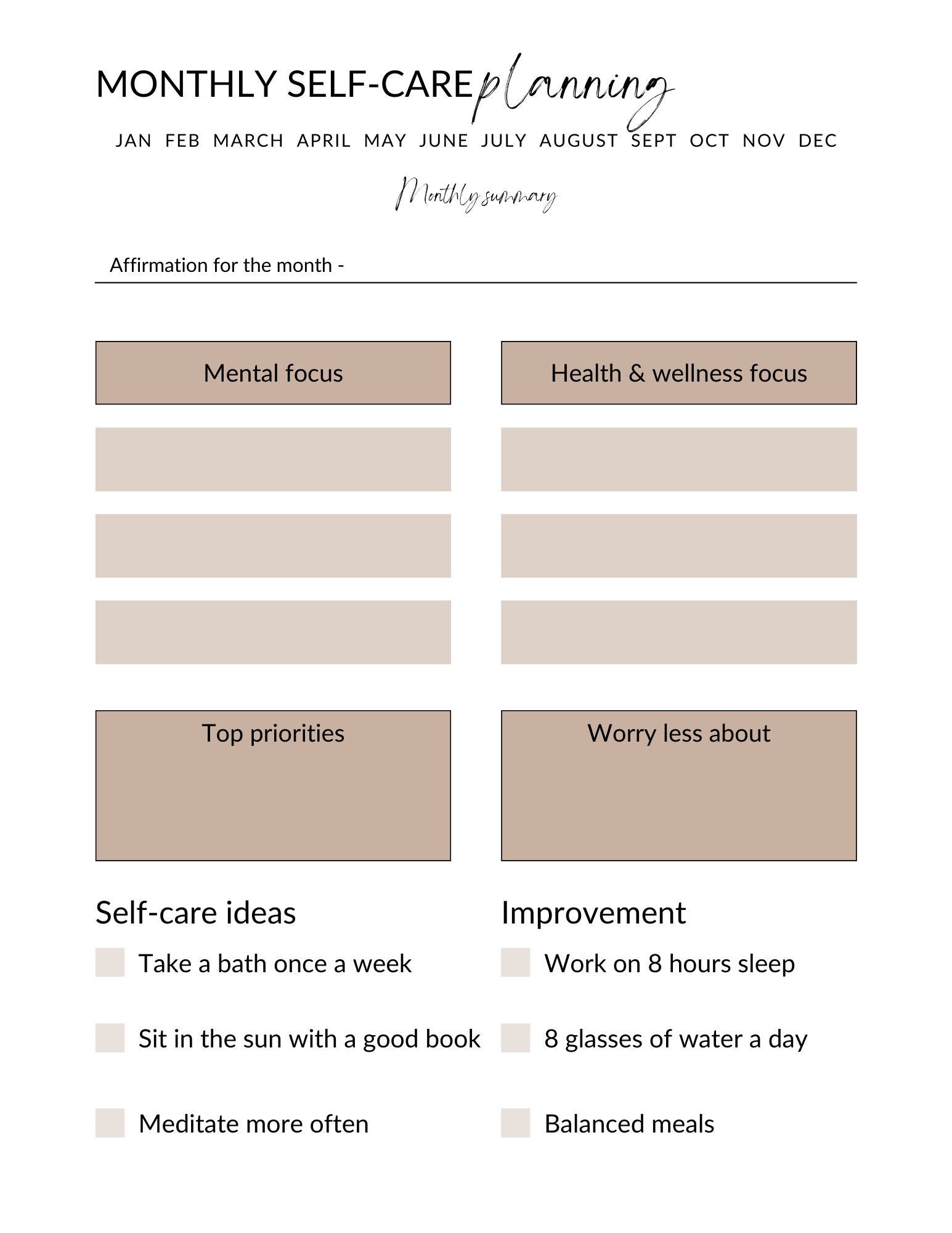 Canva Template, Self Care Planner, Self Care Template - Etsy