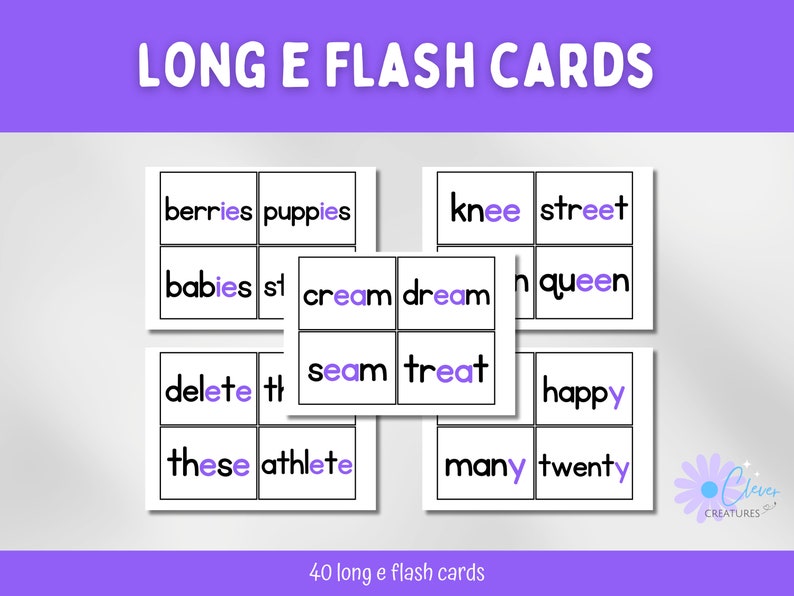 Long 'e' Flash Cards, Phonics, Classroom Printable Resources ...