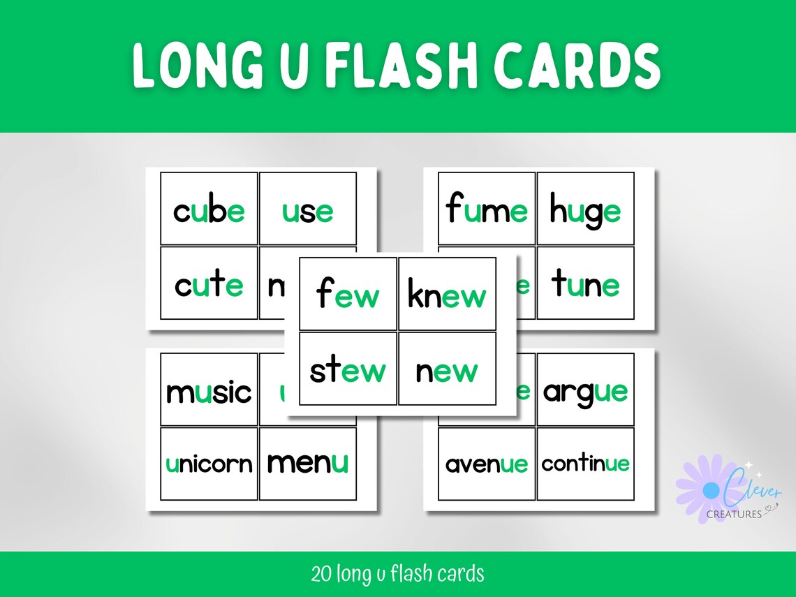 Long 'u' Flash Cards, Phonics, Classroom Printable Resources ...