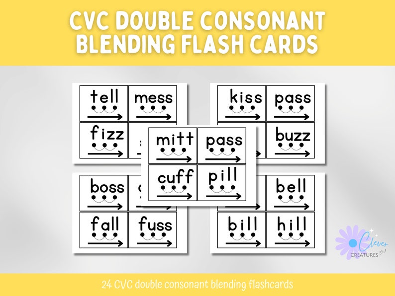 CVC Double Consonant Flash Cards, Phonics, Classroom Printable ...