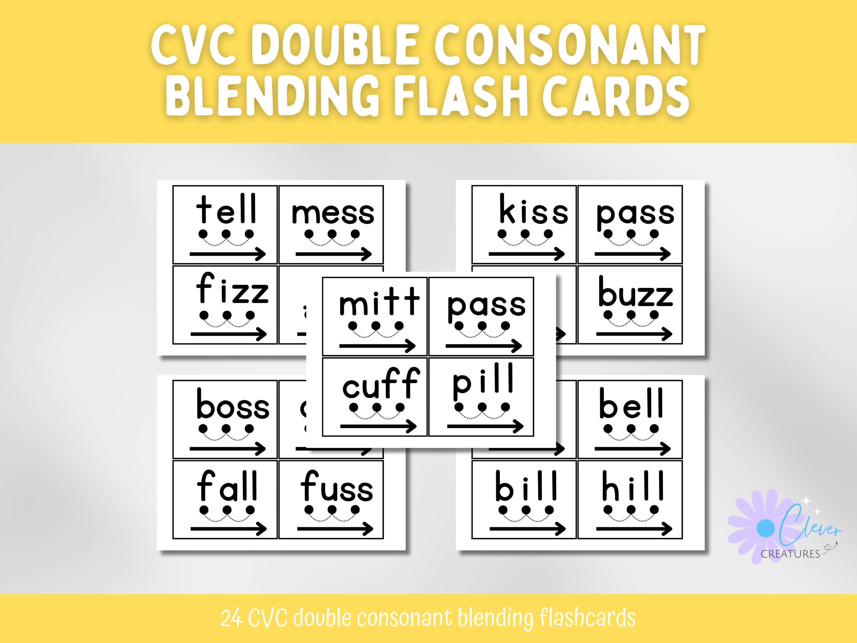 CVC Double Consonant Flash Cards, Phonics, Classroom Printable ...