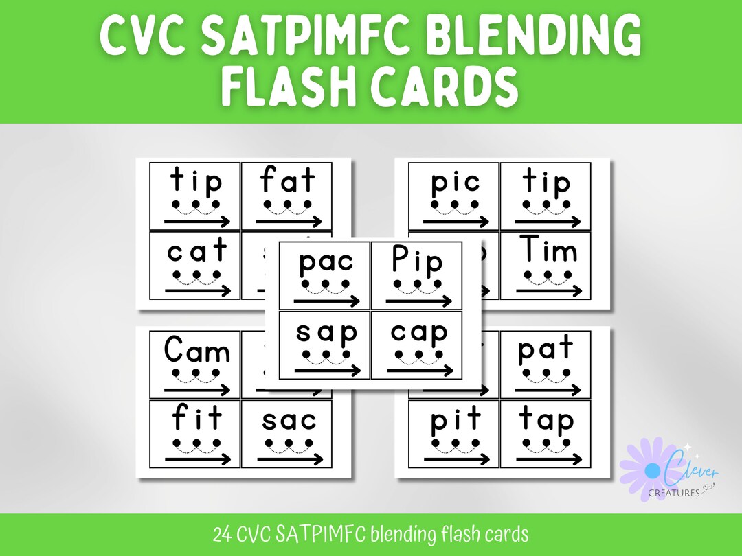 CVC Words Blending Flash Cards, SATPIMFC, Phonics, Classroom Printable ...