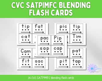 CVC Words Blending Flash Cards, SATPIN, Phonics, Classroom Printable ...