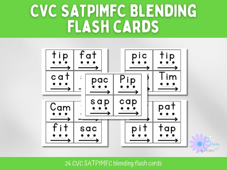 CVC Words Blending Flash Cards, SATPIMFC, Phonics, Classroom Printable ...