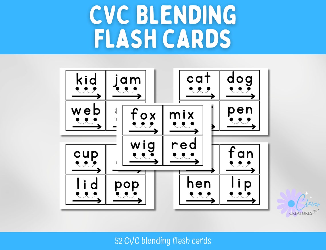 CVC Words Blending Flash Cards, Phonics, Classroom Printable Resources ...