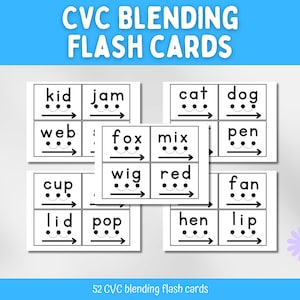 CVC Words Blending Flash Cards, Phonics, Classroom Printable Resources, Kindergarten, Grade 1 ...