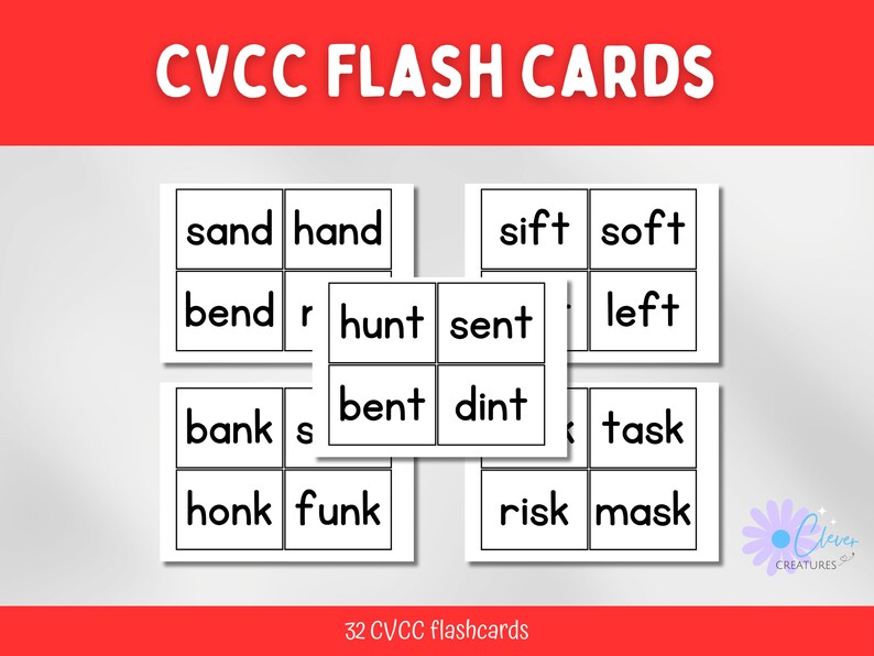 CVCC Words Flash Cards, Phonics, Classroom Printable Resources ...