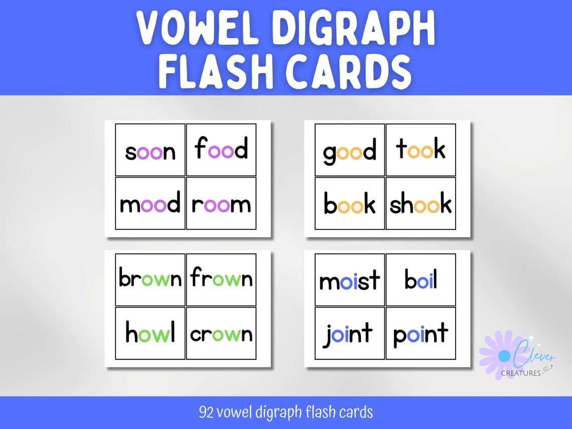 Vowel Digraph Flash Cards, Diphthongs, Phonics, Classroom Printable ...