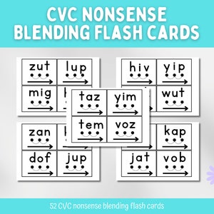 CVC Nonsense Words Blending Flash Cards, Phonics, Classroom Printable ...