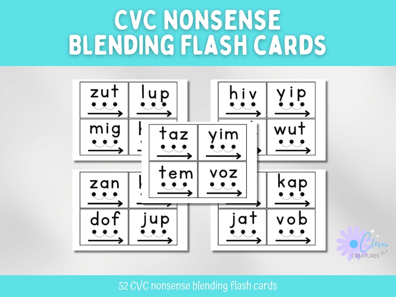 CVC Nonsense Words Blending Flash Cards, Phonics, Classroom Printable Resources, Kindergarten ...