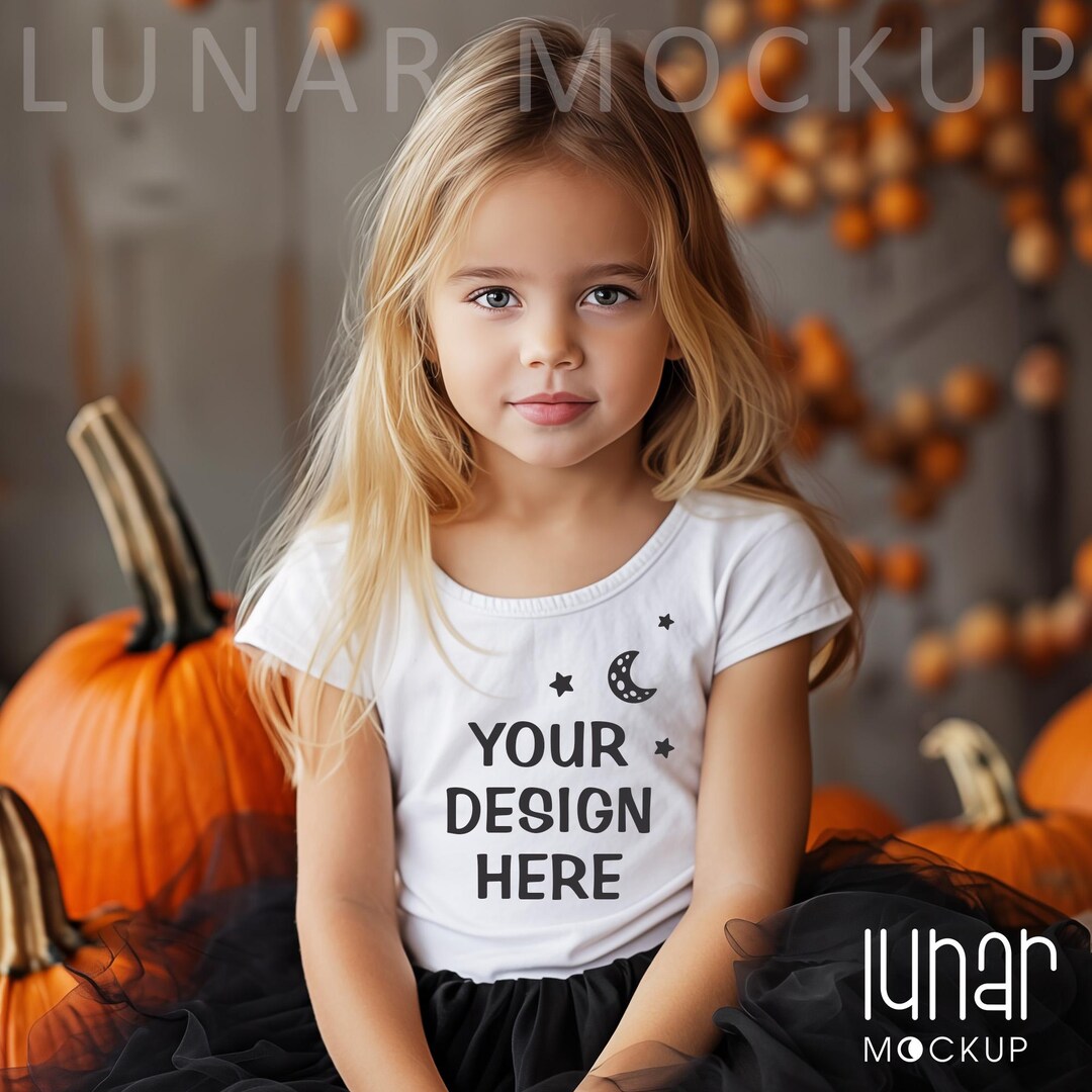 Halloween Tshirt Mockup Kids Bella Canvas 3001 Bella Canvas Mockup Girl ...