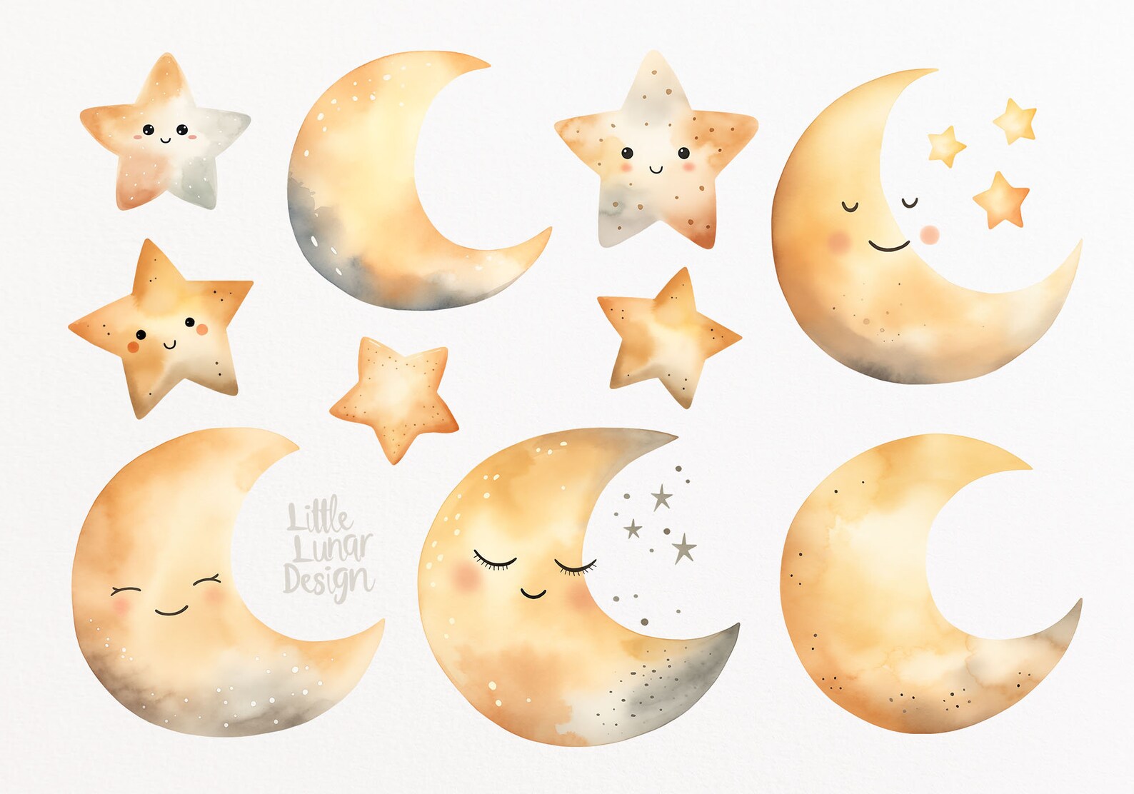 Watercolor Moon Clipart Watercolor Star Clipart Moon PNG Star PNG Cute ...