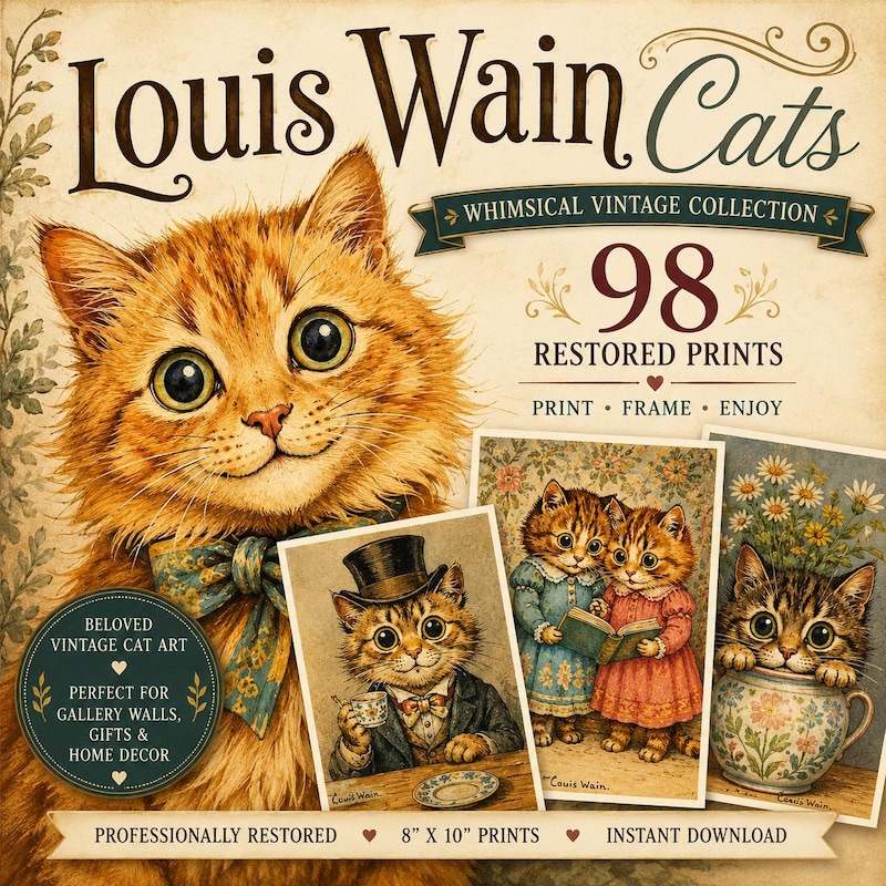 Louis Wain Cat Art Prints - Etsy