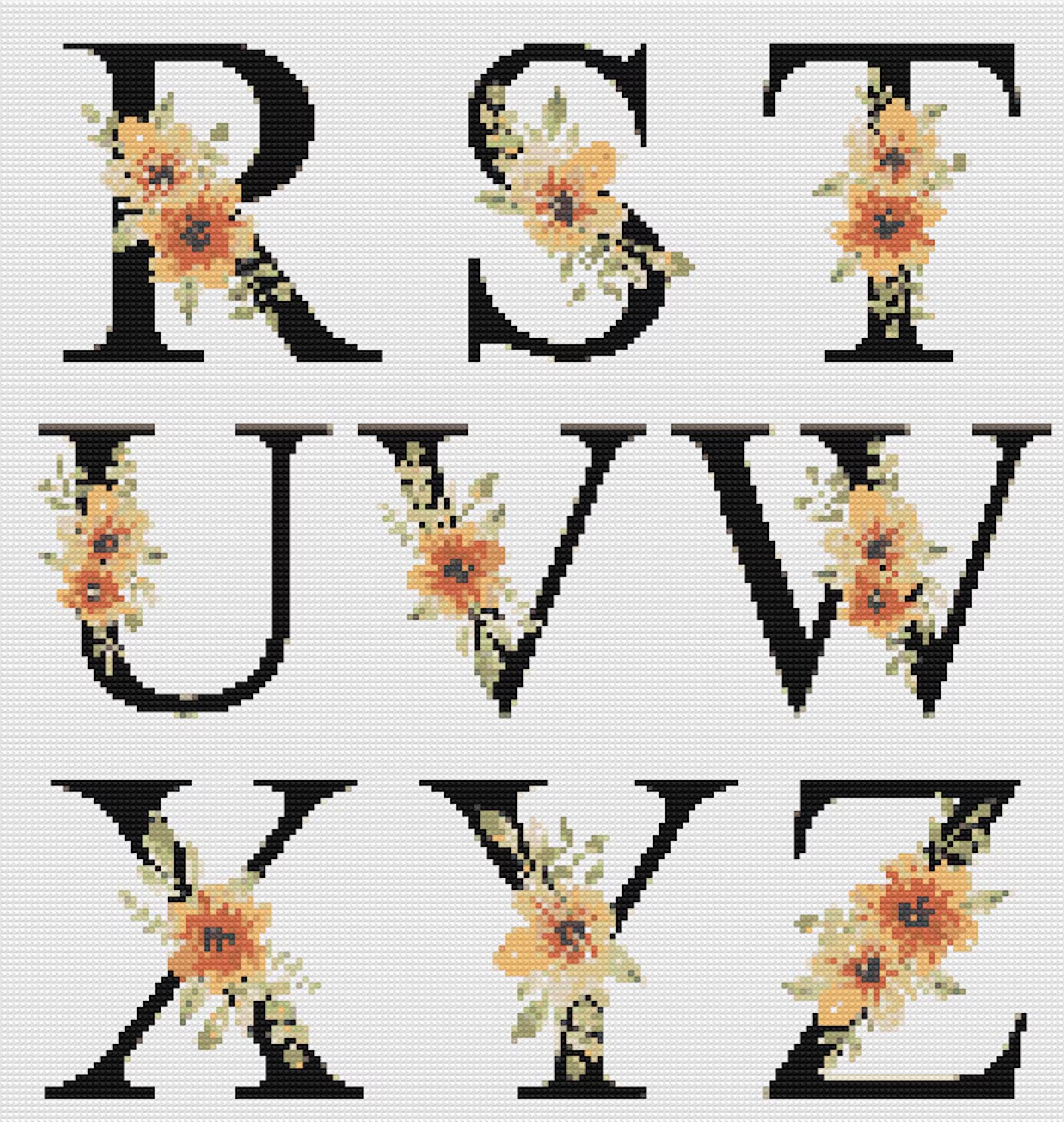 Floral Cross Stitch Alphabet PDF Pattern, Printable Pattern, Color ...