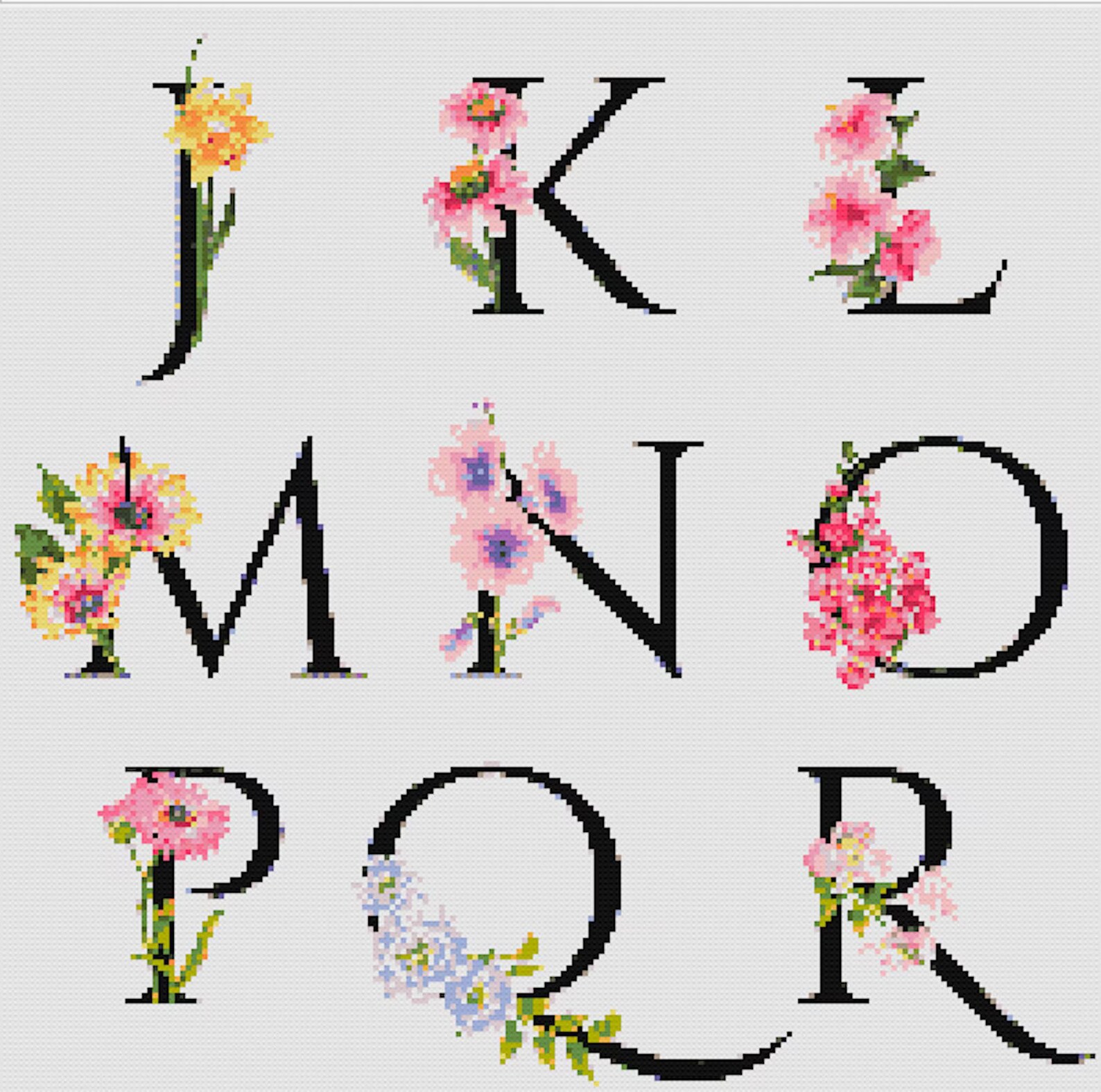 Floral Cross Stitch Alphabet PDF Pattern, Printable Pattern, Color ...