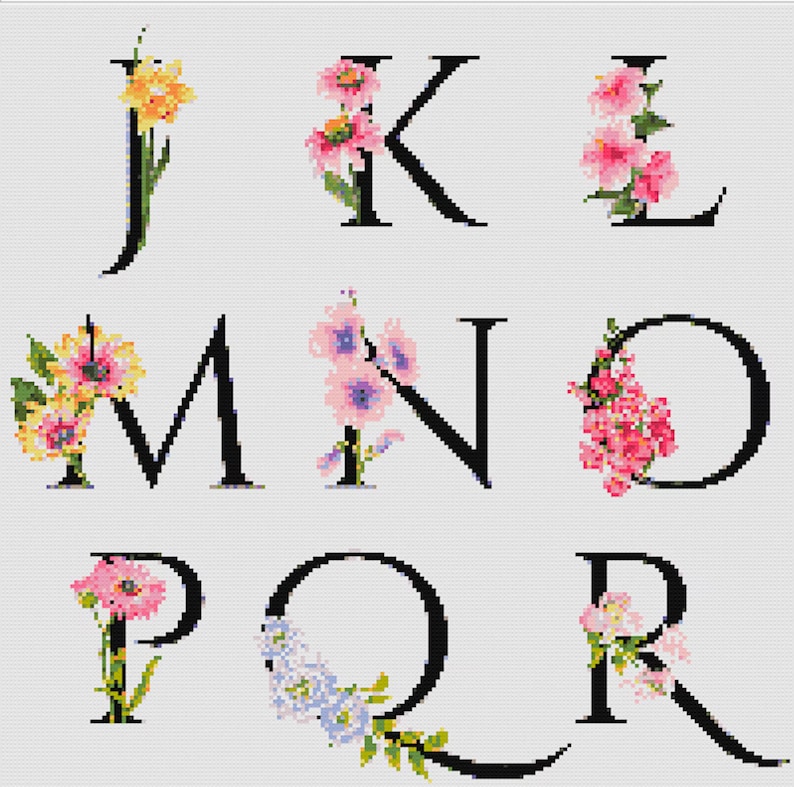 Floral Cross Stitch Alphabet PDF Pattern, Printable Pattern, Color ...