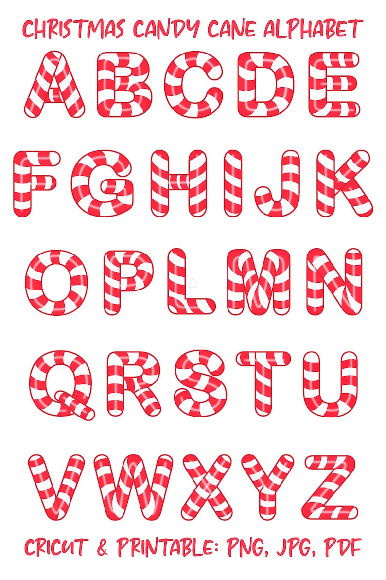 Candy Cane Alphabet: Christmas Printable Letters (PNG, JPG, PDF) - Etsy
