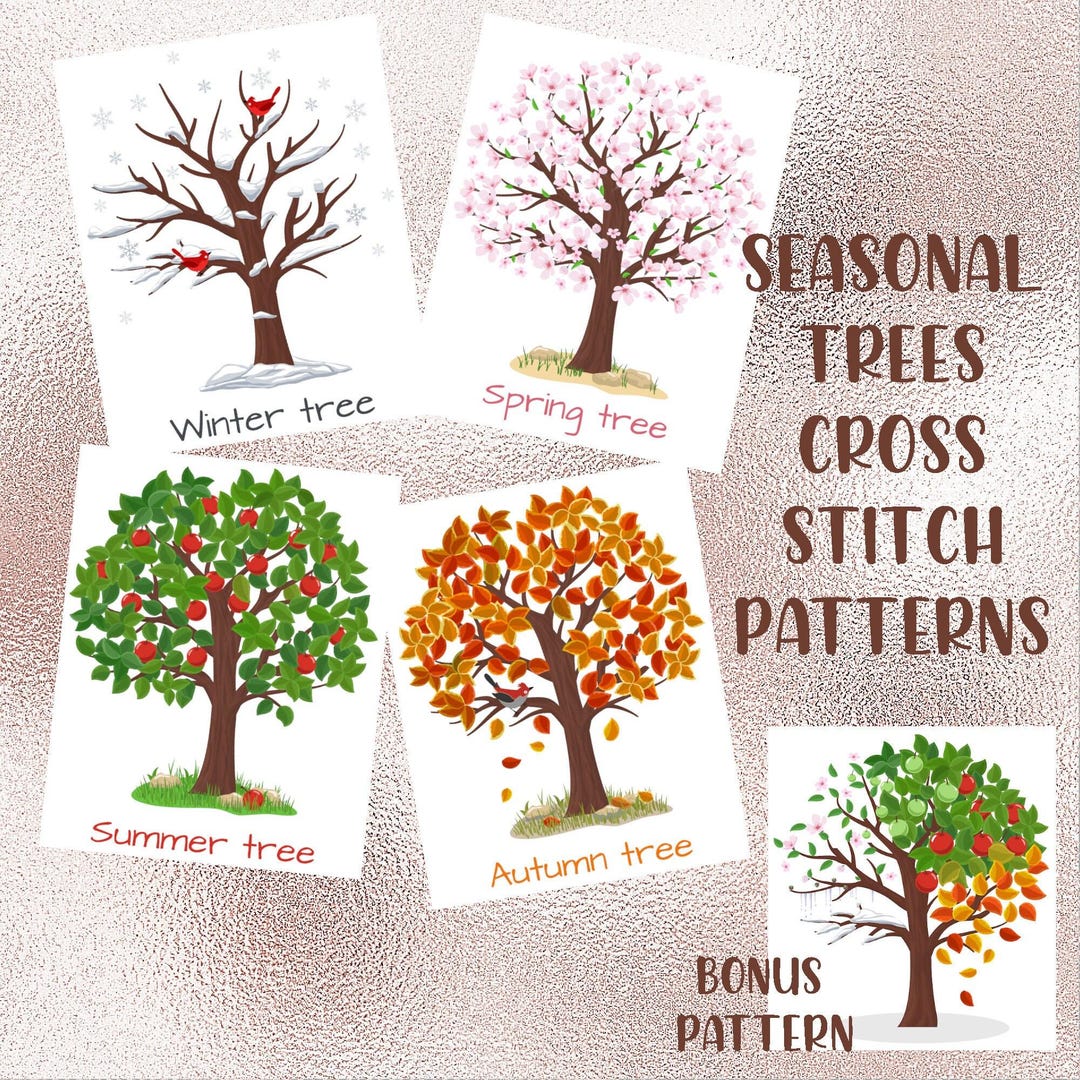 Seasonal Tree Cross Stitch Patterns: 4 Seasons + Bonus (PDF Pattern) - Etsy