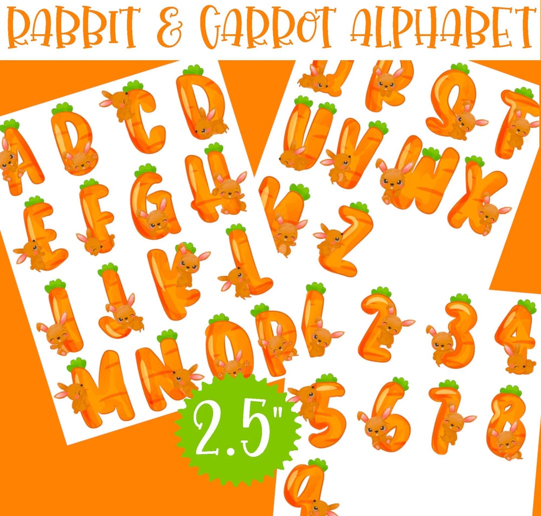 Easter Alphabet, Bunny Rabbit and Carrot Printable and Cricut Alphabet ...