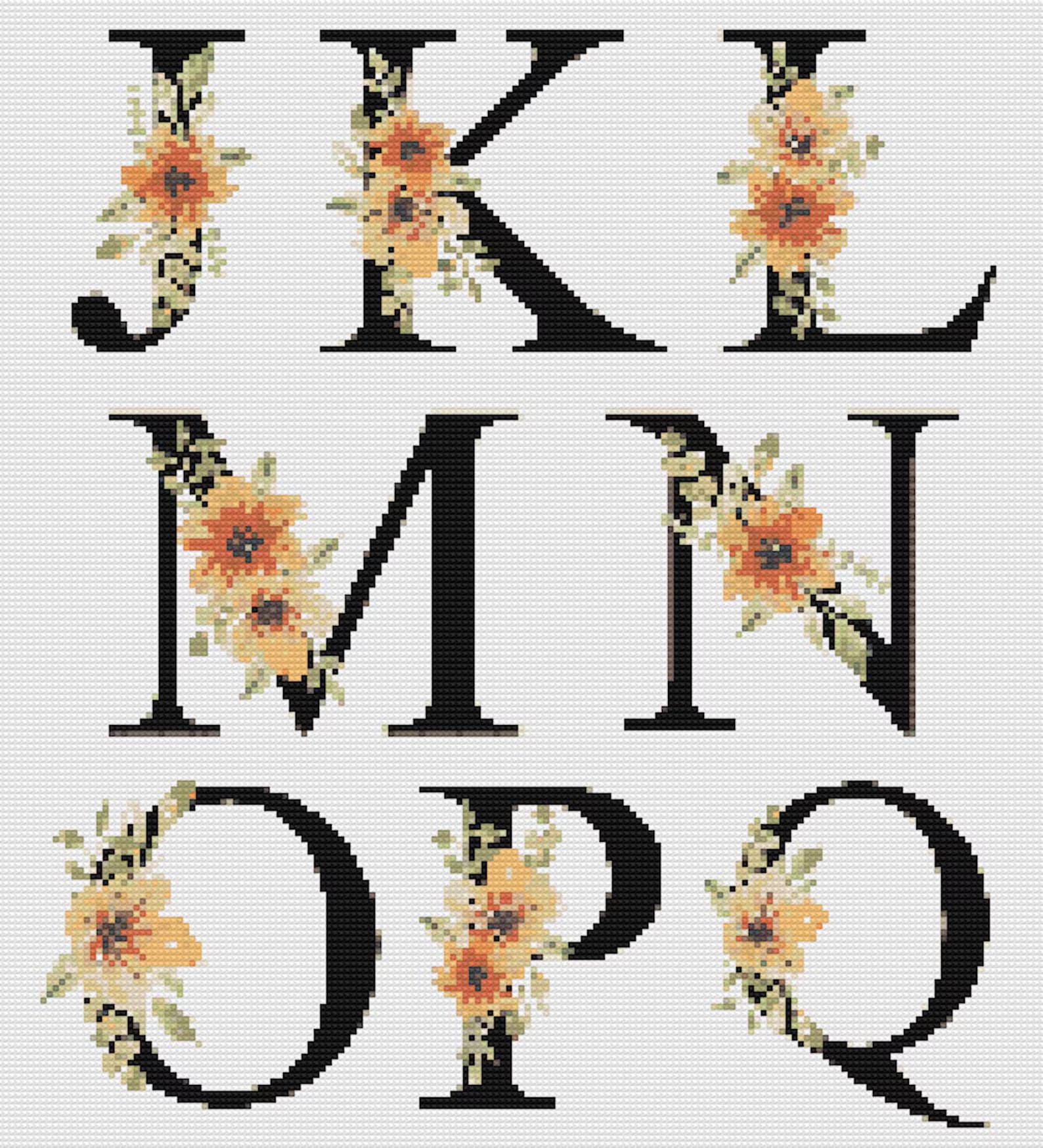 Floral Cross Stitch Alphabet PDF Pattern, Printable Pattern, Color ...