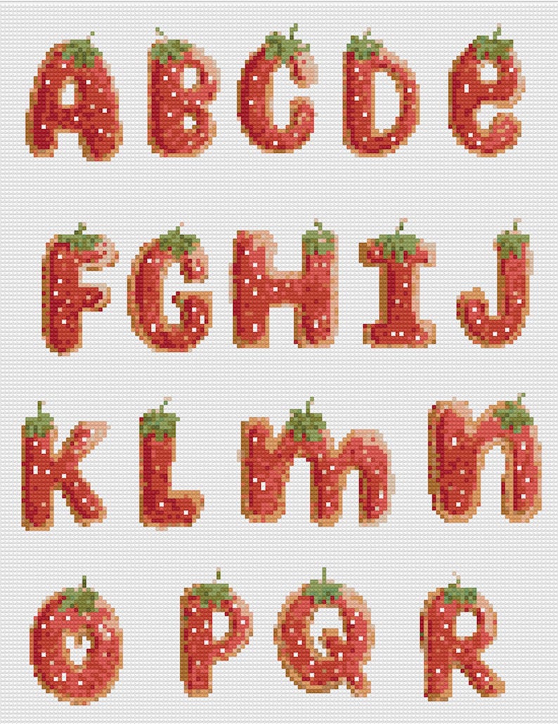 Strawberry Cross Stitch Alphabet Pattern: DMC Color Chart (PDF Pattern ...