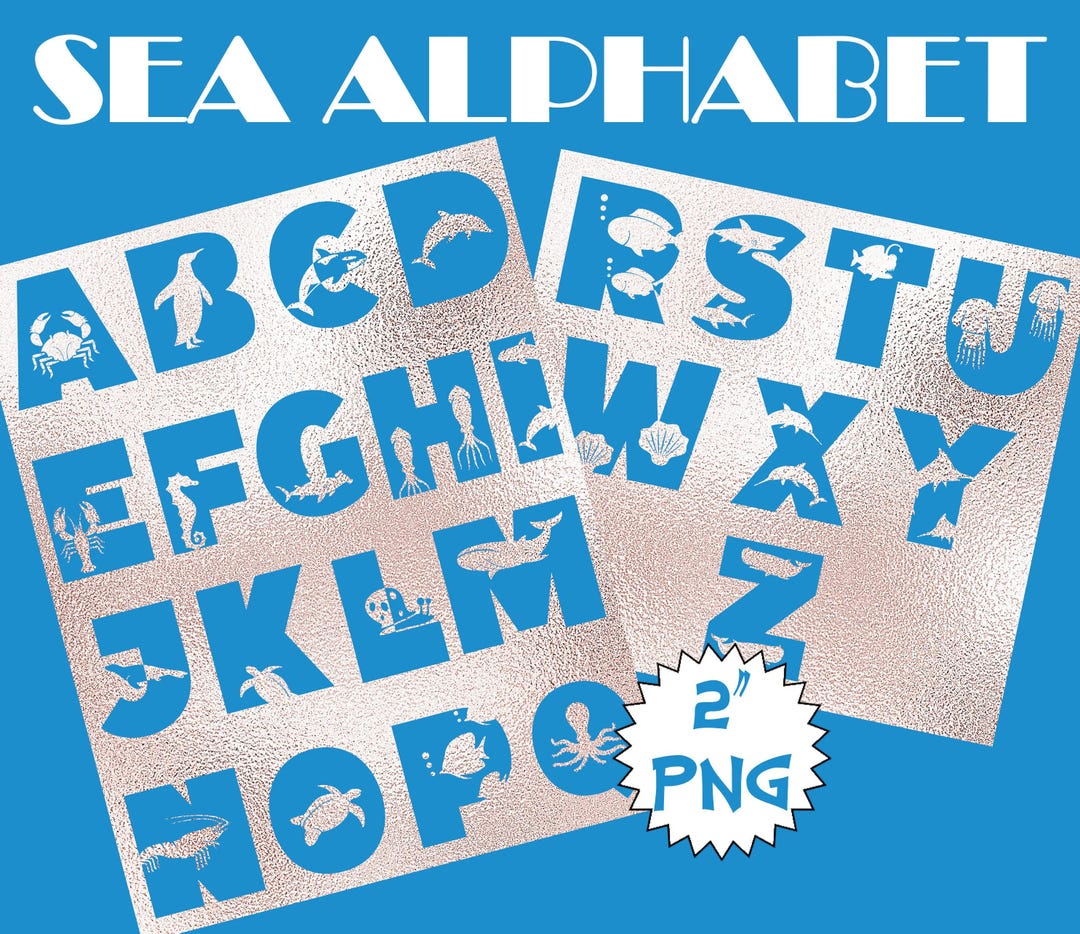 Ocean Alphabet Clip Art: Sea Animal Letters for Cricut (PNG, JPG, PDF ...