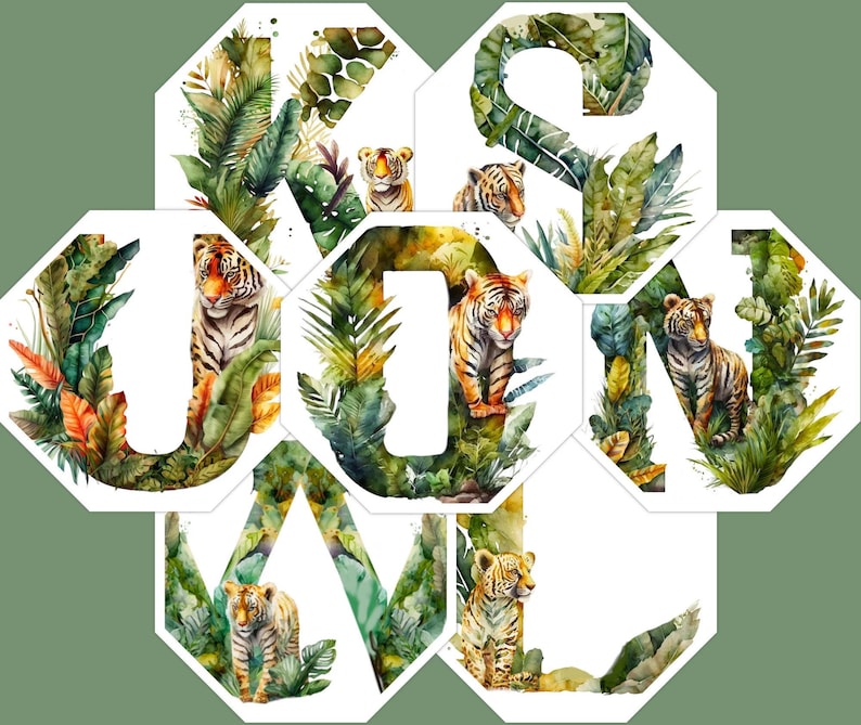 Tropical Jungle With Tiger Cross Stitch Pattern Alphabet, 26 PDF ...