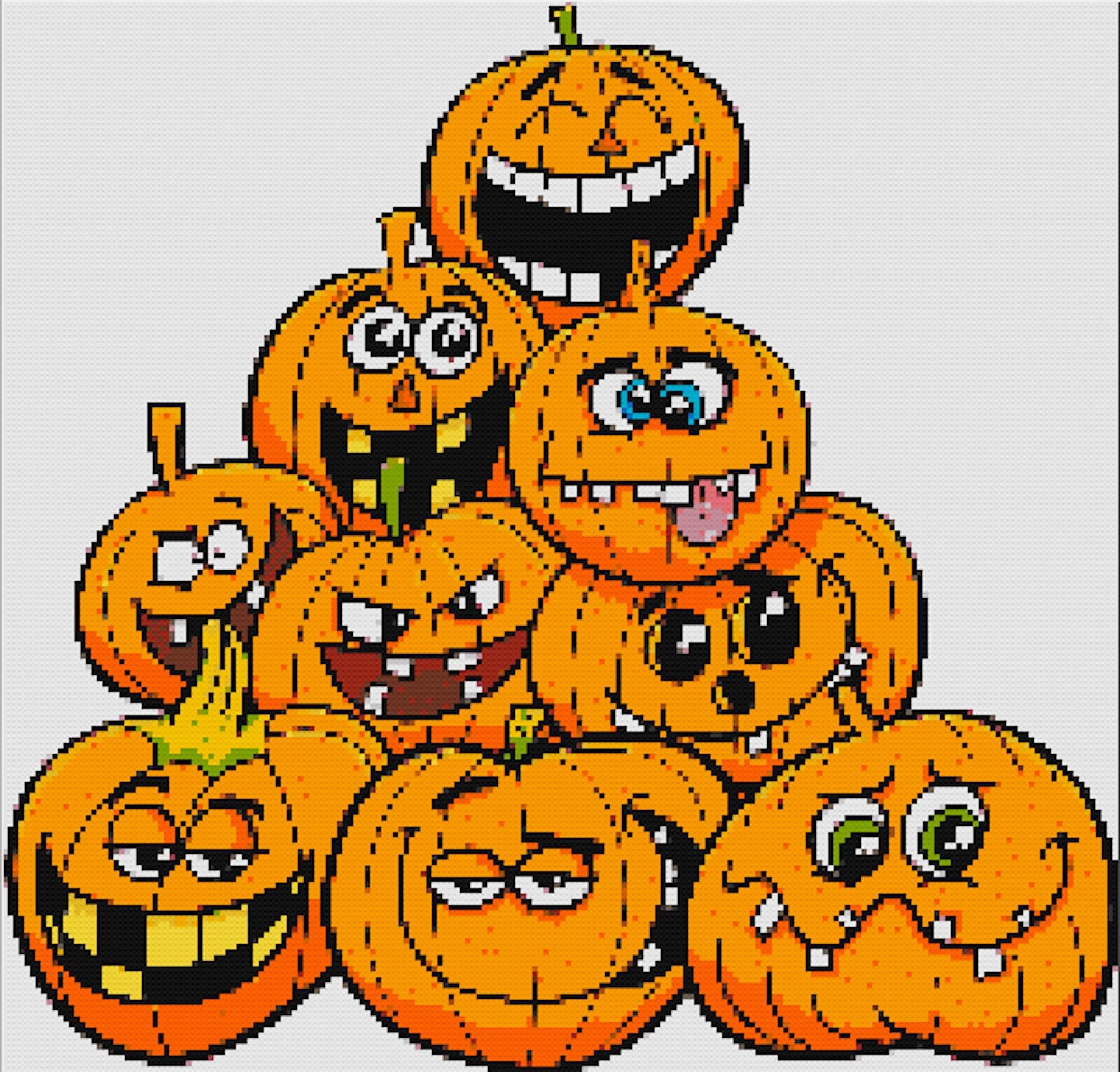 Grinning Pumpkins Halloween Cross Stitch Pattern, 24 DMC Colors (PDF ...