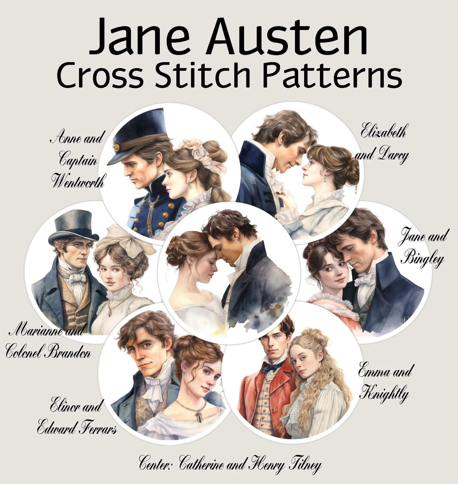 Jane Austen Cross Stitch Patterns, 6 Romantic Printable PDF Patterns, 2 ...