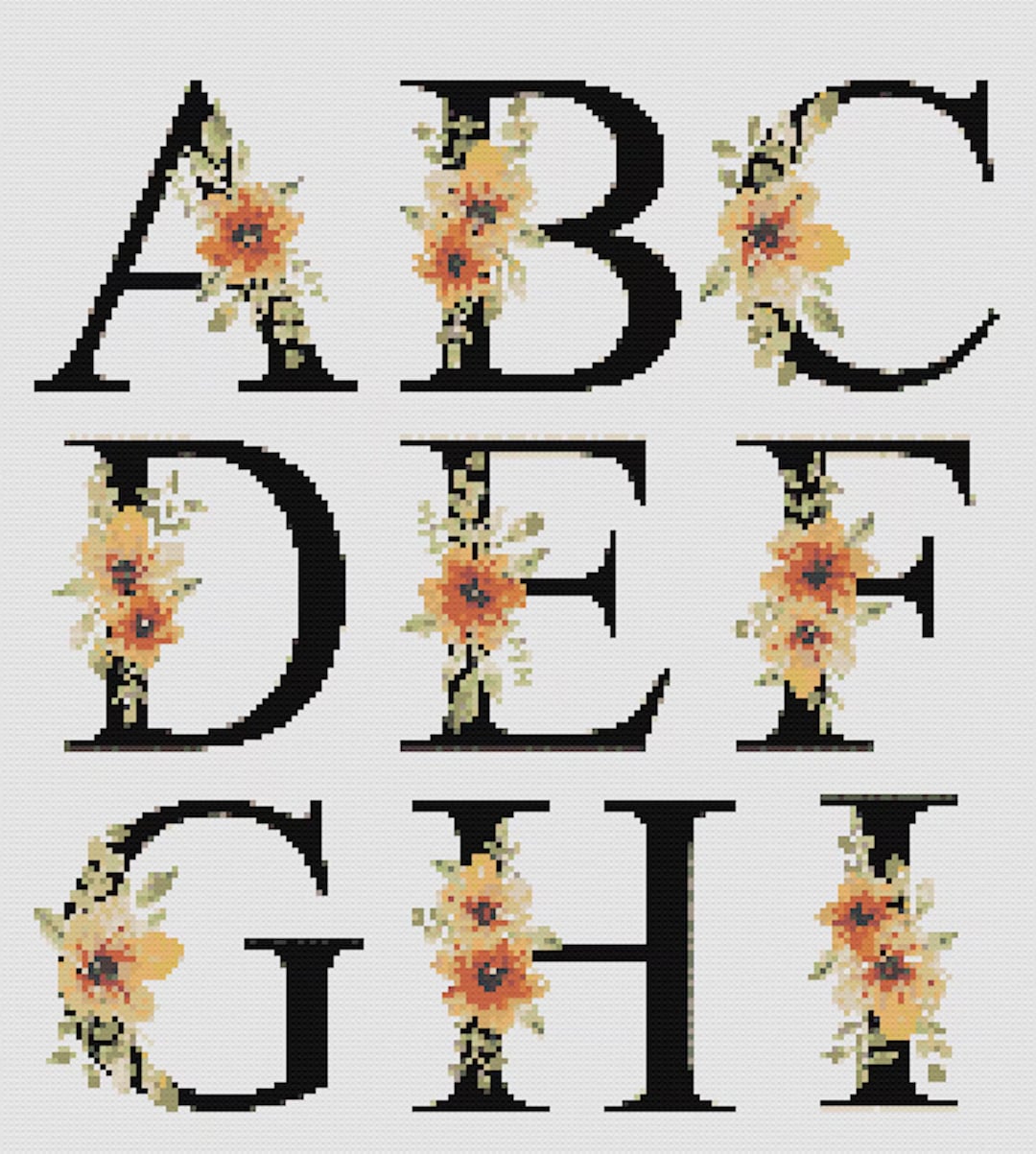 Floral Cross Stitch Alphabet PDF Pattern, Printable Pattern, Color ...