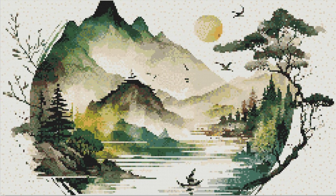Japanese Mountain & Lake Cross Stitch Patterns: DMC Charts (PDF) - Etsy
