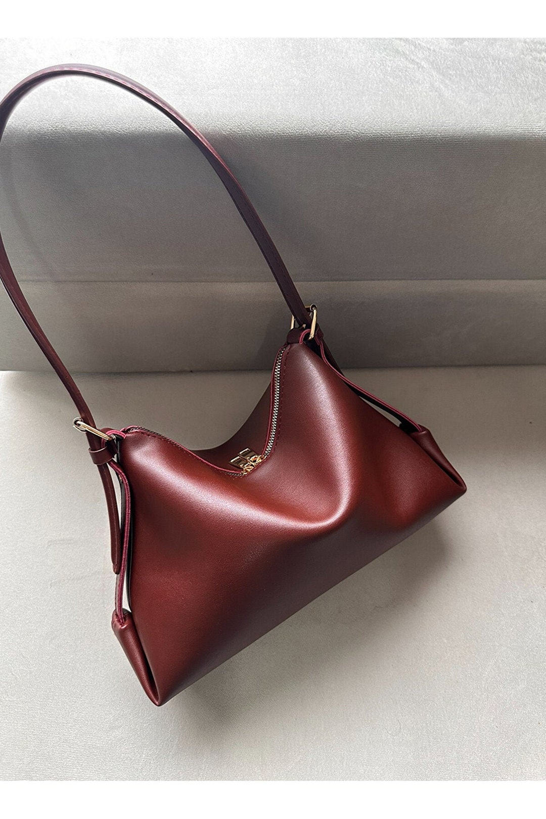 Burgundy Red Vegan Leather Baguette Hand and Shoulder Bag, Vintage Bag ...
