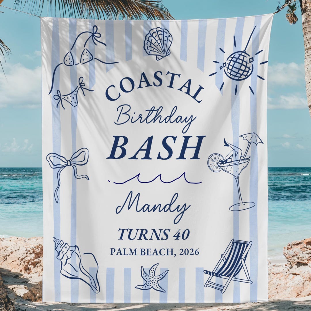 Personalized Beach Birthday Banner for Her 21st 30th 40th 50th Coastal ...