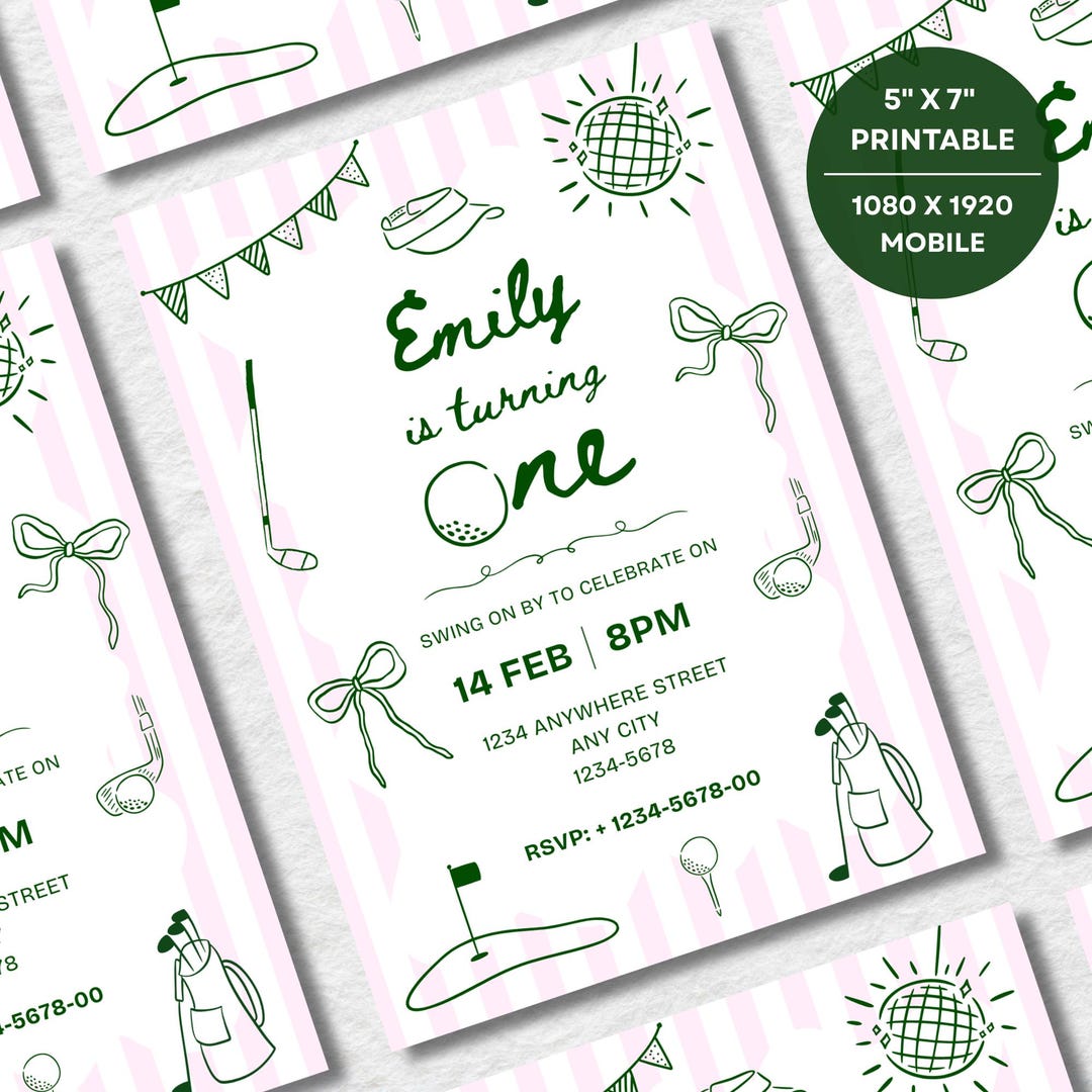 Editable Girls Pink Golf Birthday Invite Kids Hole in One Party ...