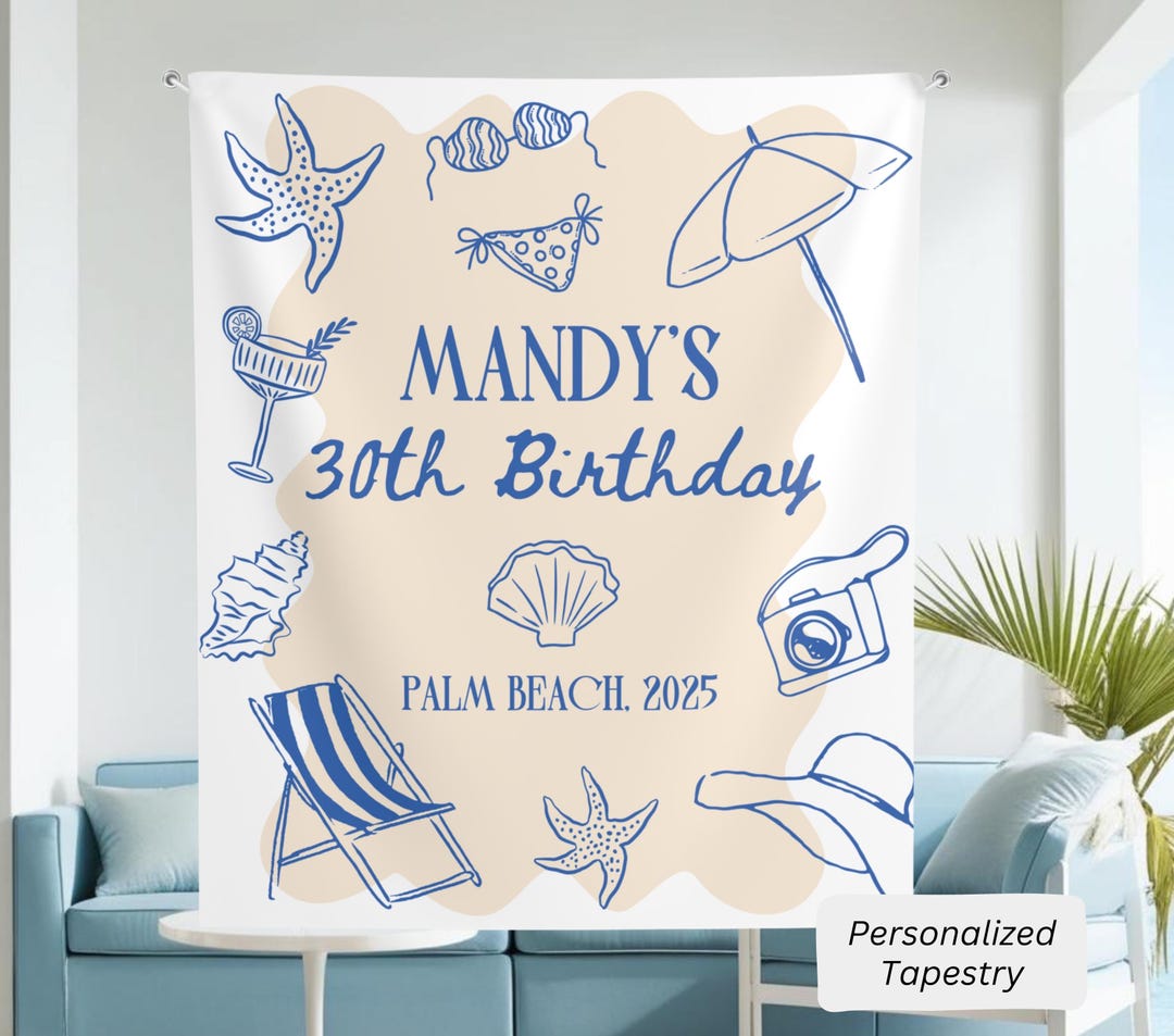 Beach Theme Birthday Backdrop 30th 40th 50th Birthday Party Banner ...