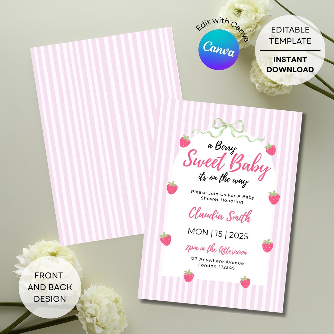 Custom Berry Sweet Baby Girl Baby Shower Digital Invite Berry Theme ...