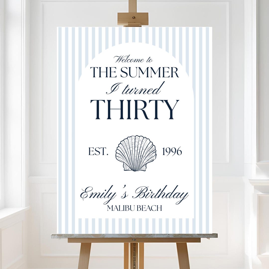Editable Beach Welcome Sign for 21st 30th 40th 50th Coastal Birthday ...