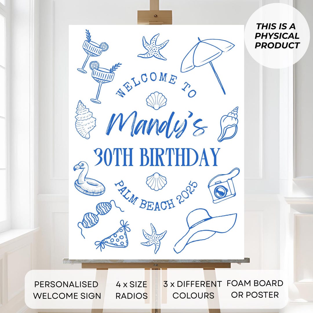 Custom Welcome Sign for Beach Theme Birthday Party 30th 40th 50th ...