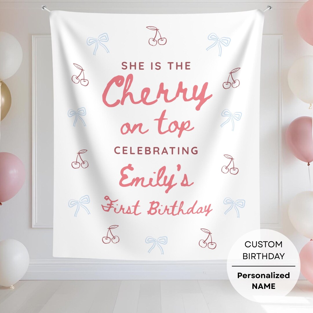 Custom Birthday Cherry Theme Party Banner Backdrop for Kids Cherry on ...