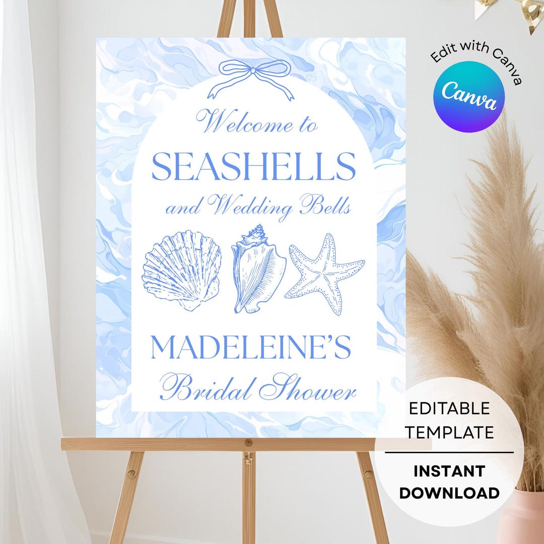 Personalised Seashells and Wedding Bells Bridal Shower Welcome Sign ...