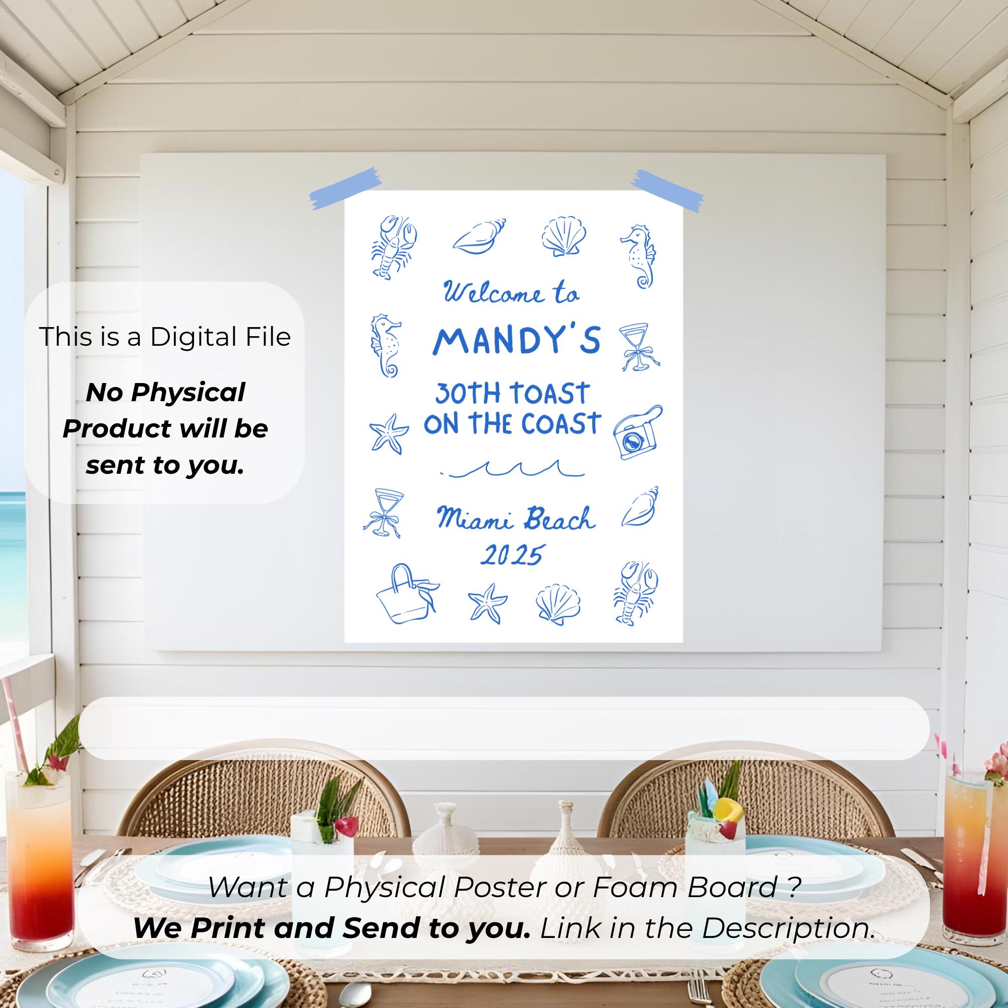 Personalised Beach Birthday Party Welcome Sign Canva Editable 30th 40th ...